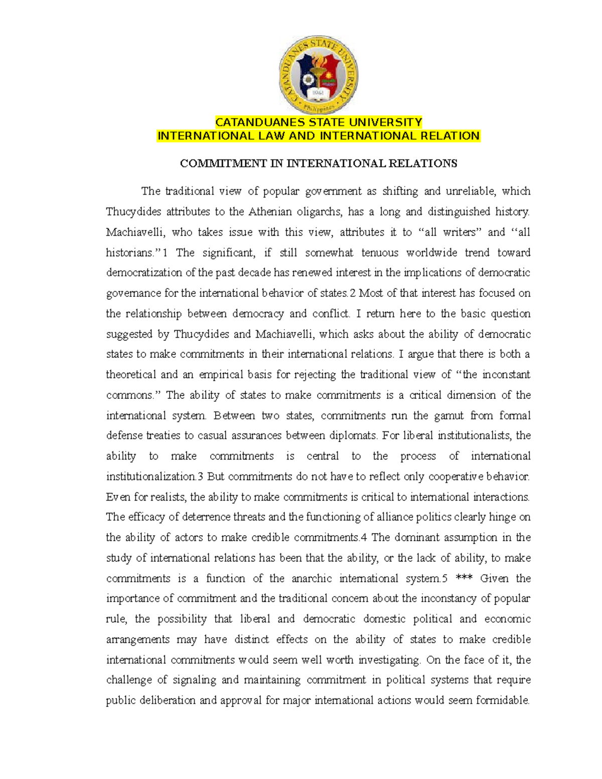 Commitment IN International Relations - INTERNATIONAL LAW AND ...