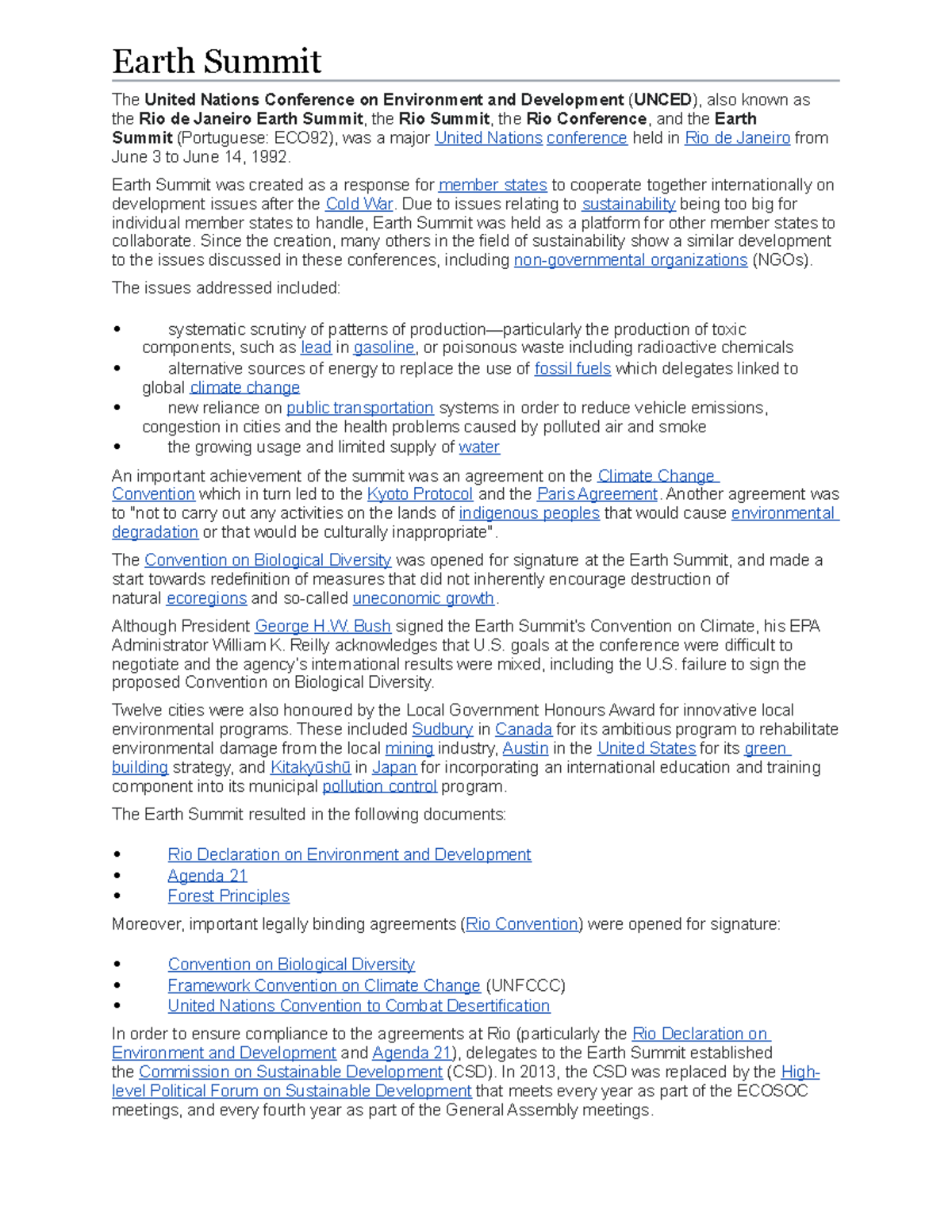 Earth Summit - www - Earth Summit The United Nations Conference on ...