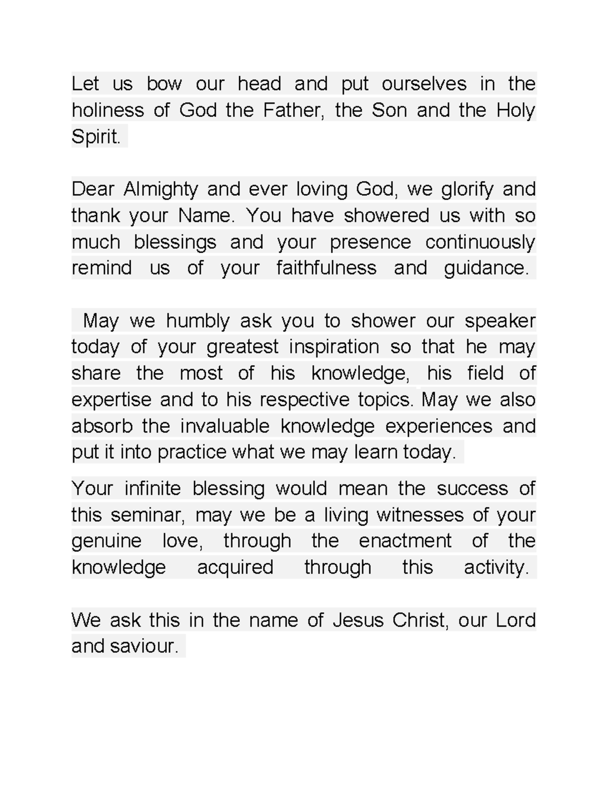 Opening Prayer FOR THE Seminar docx - Let us bow our head and put ...