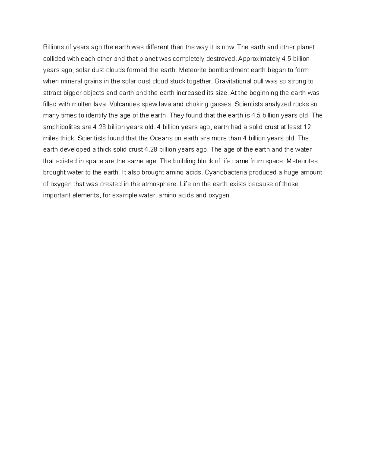 EAS 106 Week 5 - Extra credit assignment - Billions of years ago the ...