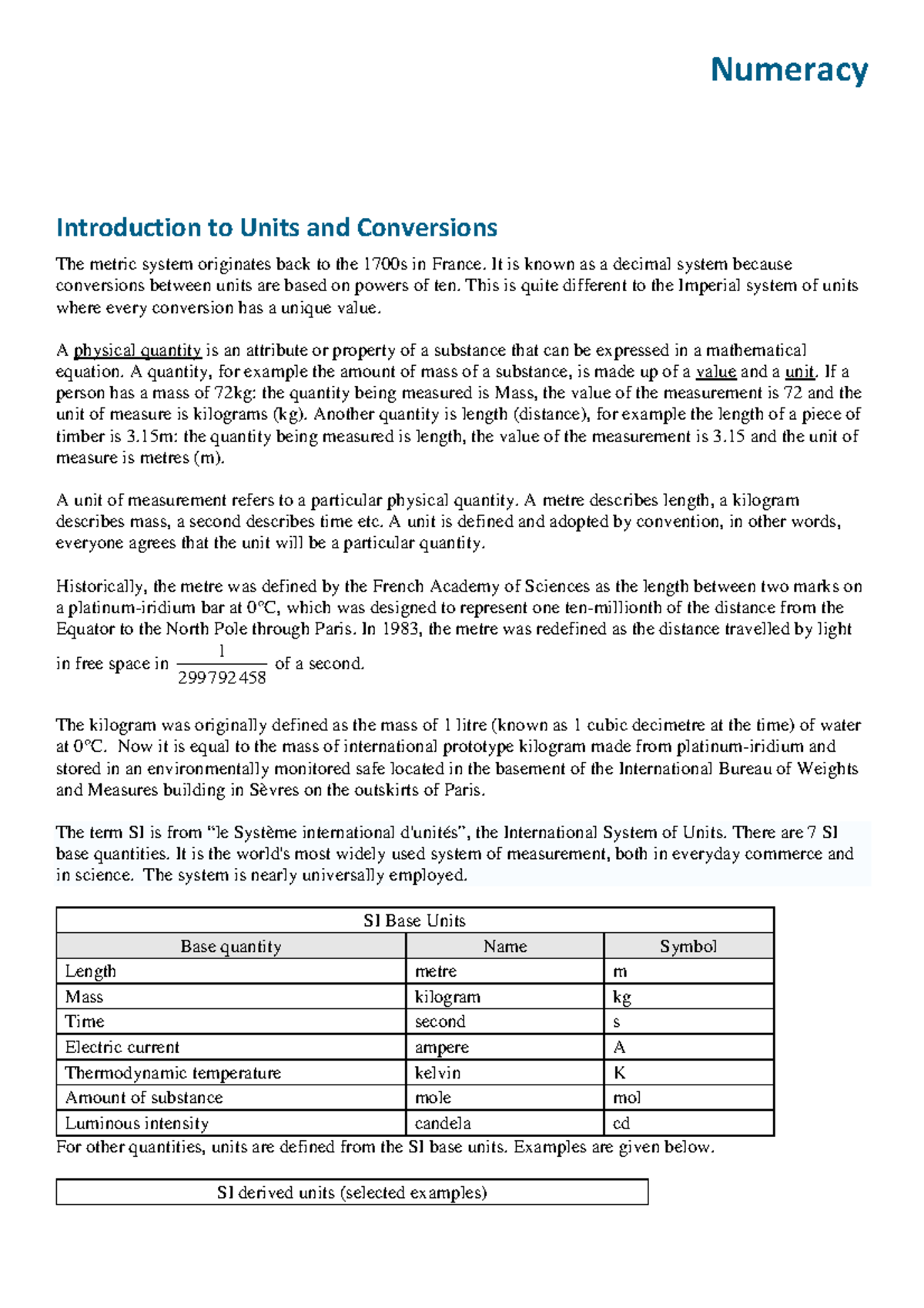 2. Conversions Part1 - conversion - Numeracy Introduction to Units and ...