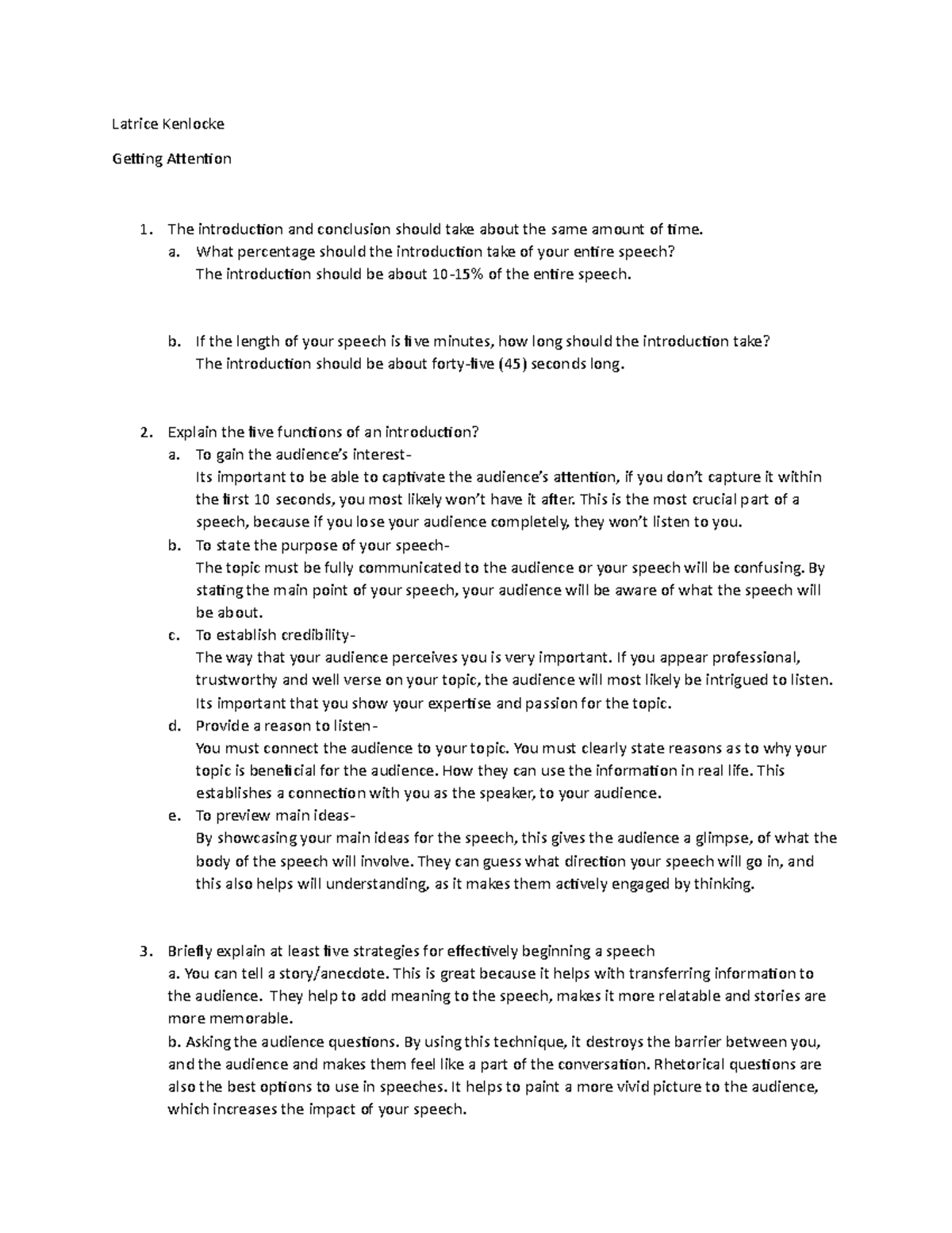 Introduction to speech (intro) - Latrice Kenlocke Getting Attention The ...