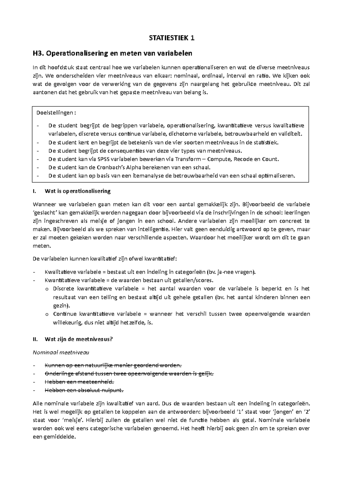H3. Operationaliseren en meten van variabelen - STATIESTIEK 1 H3 ...