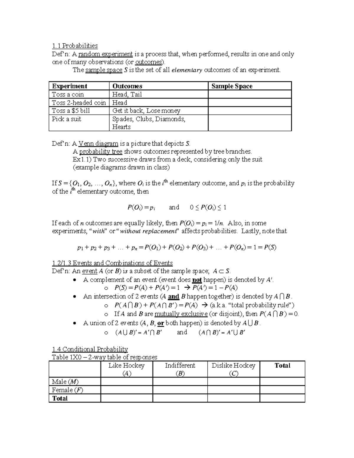 Uastat 235Ch1 - Lecture notes 1 - 1 Probabilities Def’n: A random ...