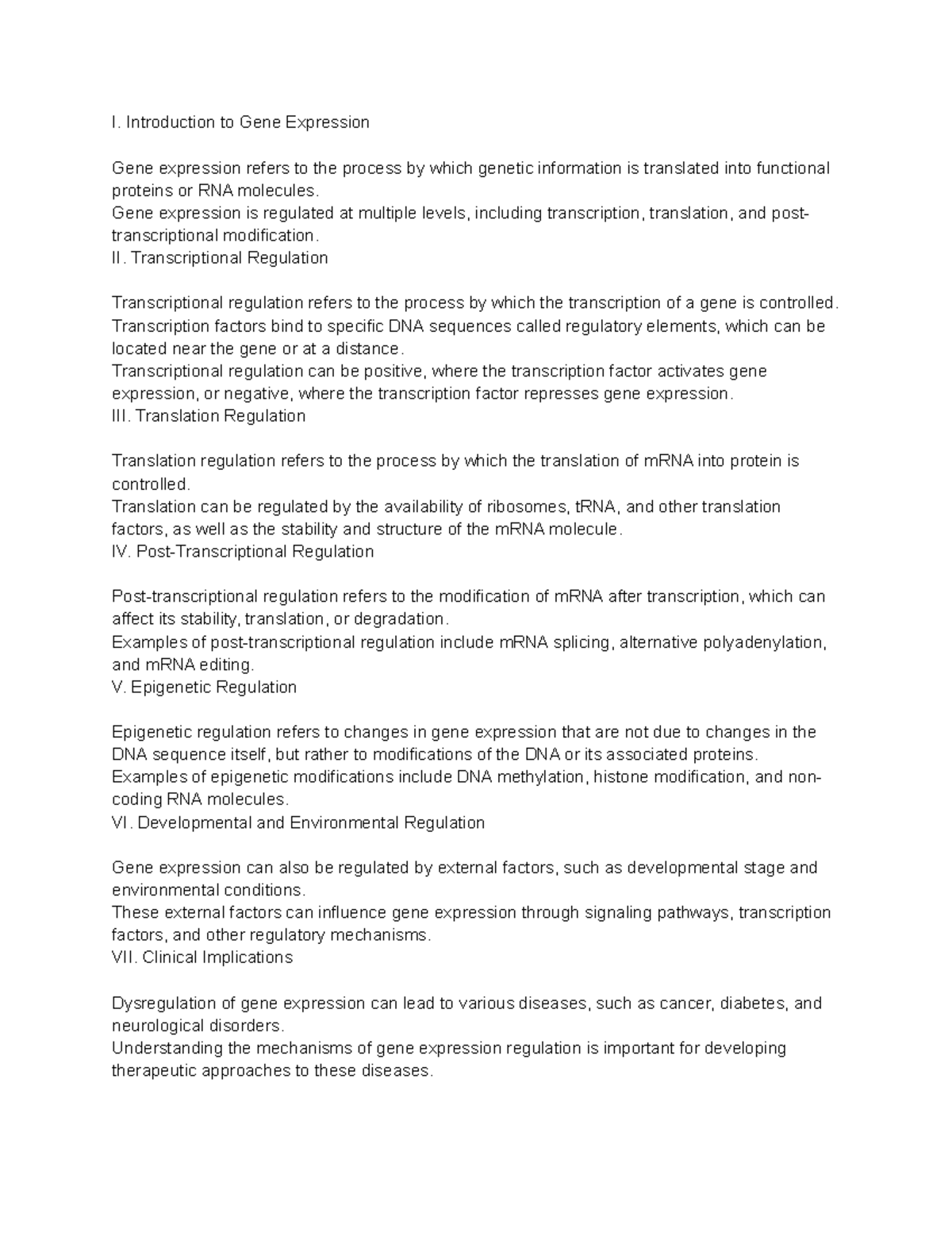 Regulation of Gene Expression study guide - I. Introduction to Gene ...