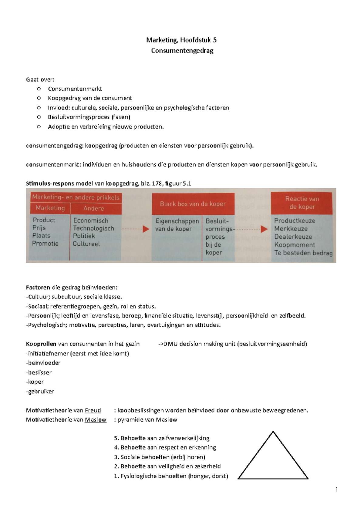 Samenvating H5, Marketing - Marketing, Hoofdstuk 5 Consumentengedrag Gaat over: Consumentenmarkt ...