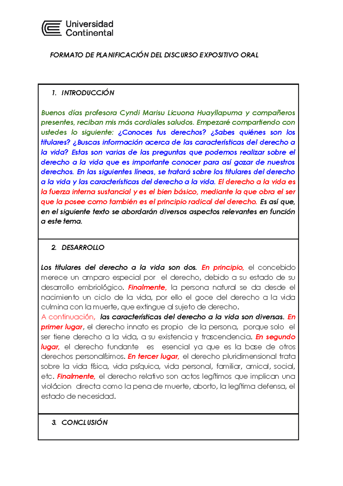 Formato DE Planificación DEL Discurso Expositivo ORAL - FORMATO DE ...