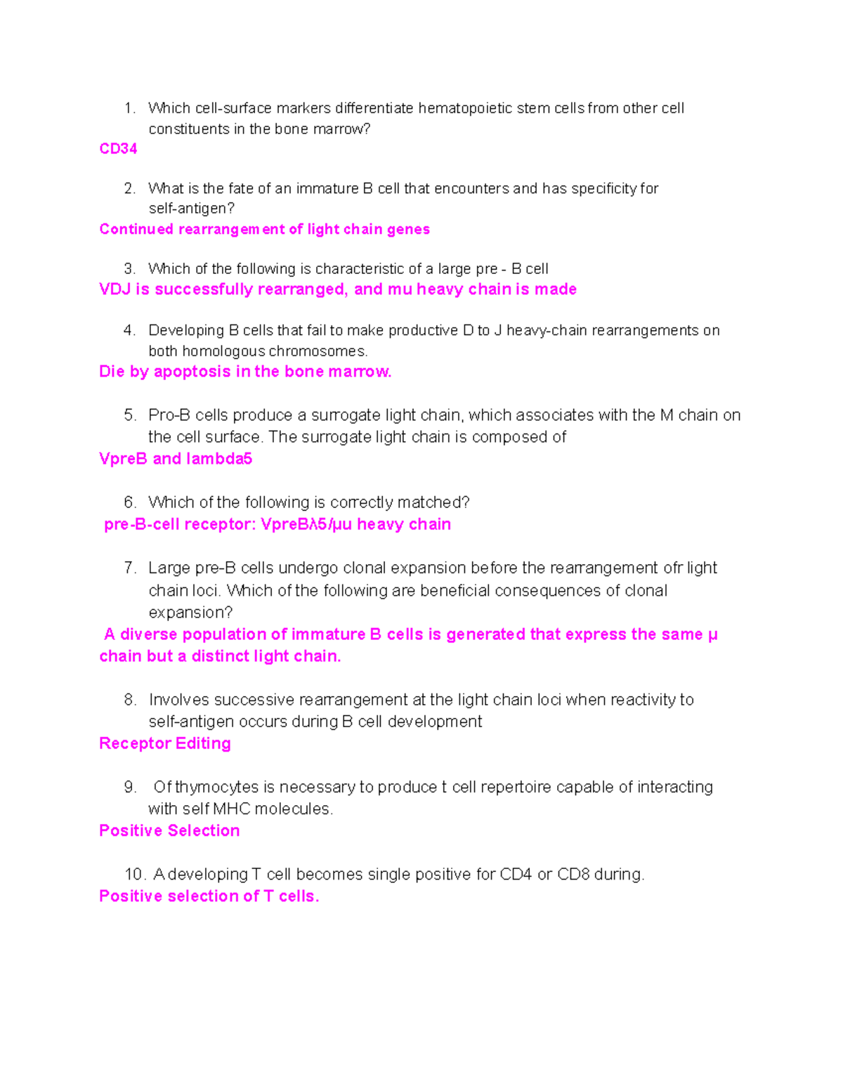 Exam 3 Immunology with answers - Which cell-surface markers ...