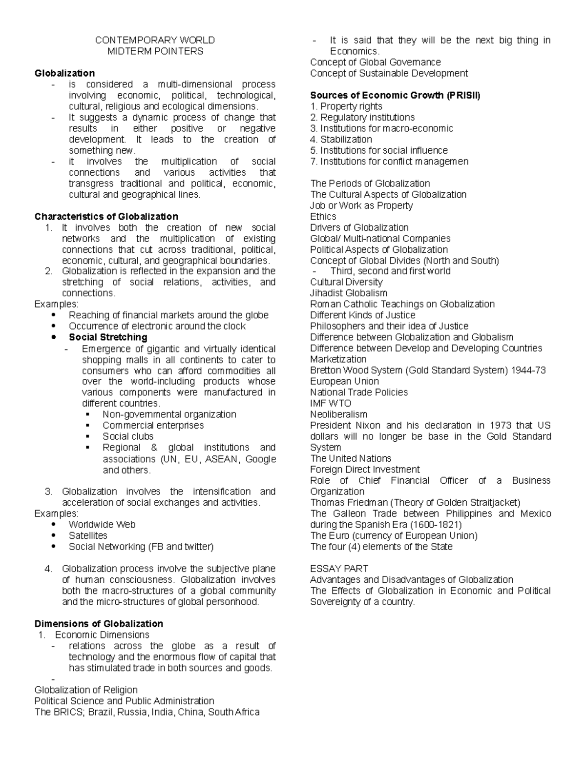 Contemporary World - Good for notes - CONTEMPORARY WORLD MIDTERM ...