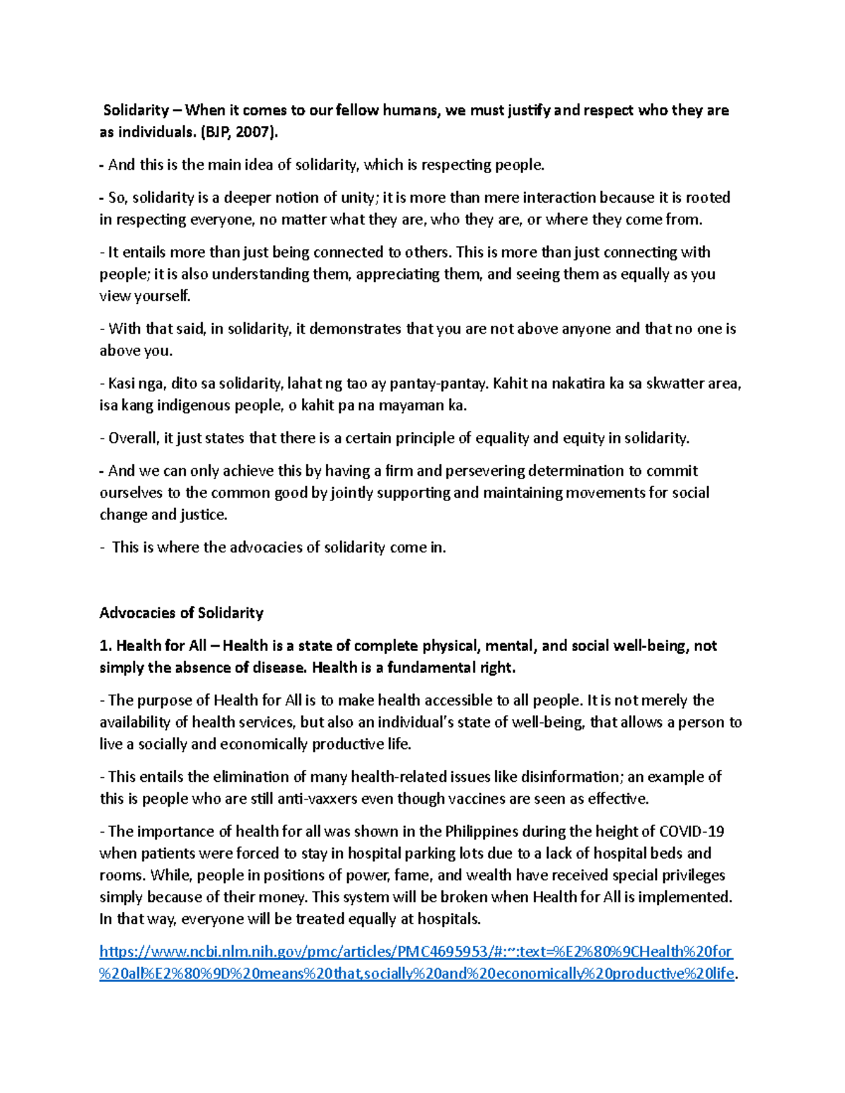 Solidarity - Through this document, you will have an opportunity to ...