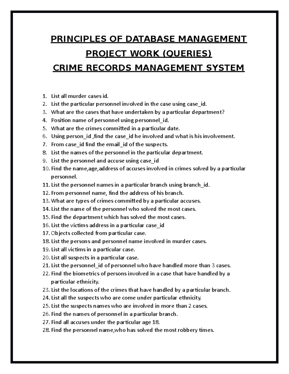 DBMS( Project Queries) miniproject veryimportant question - PRINCIPLES ...