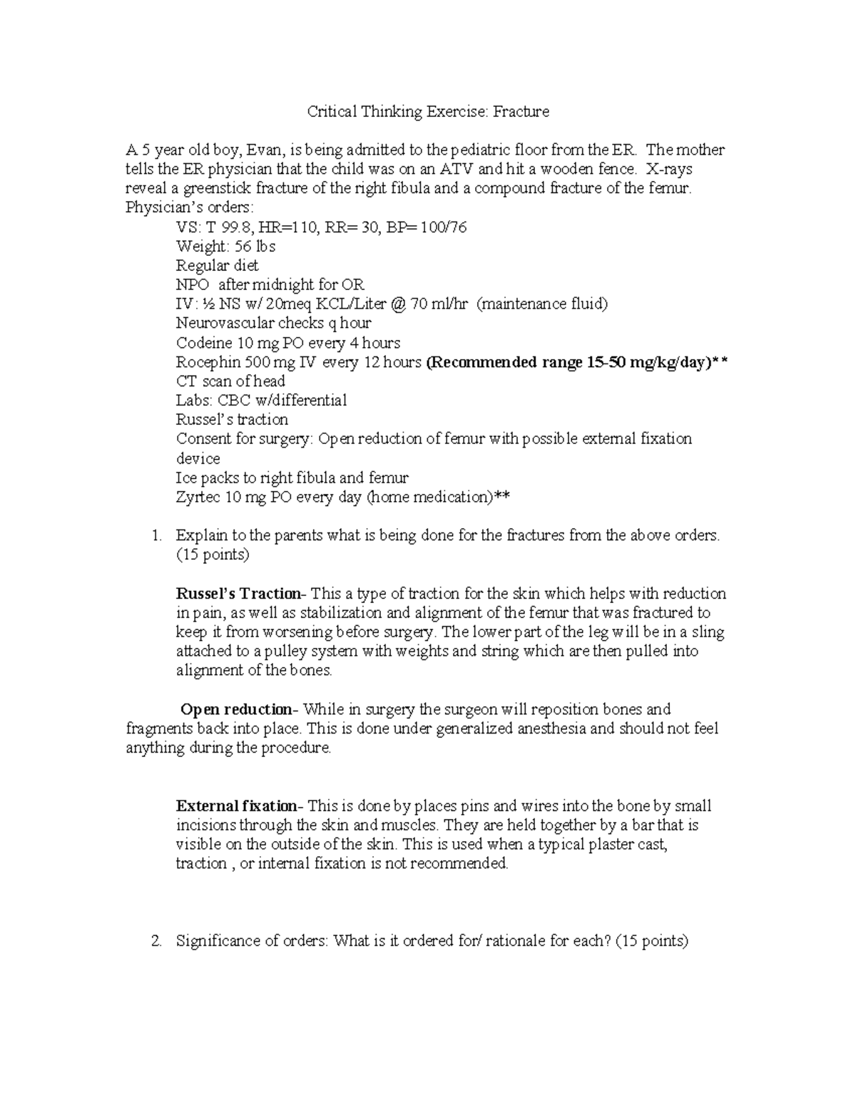 Critical Thinking Fracture - Critical Thinking Exercise: Fracture A 5 ...