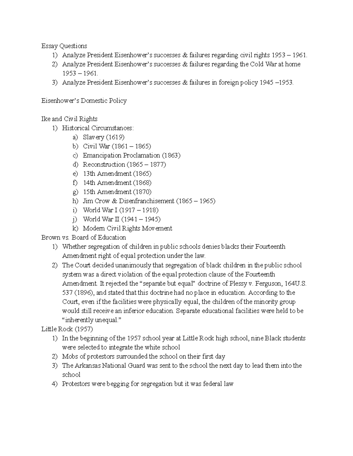 Dwight D. Eisenhower - Essay Questions 1) Analyze President Eisenhower ...