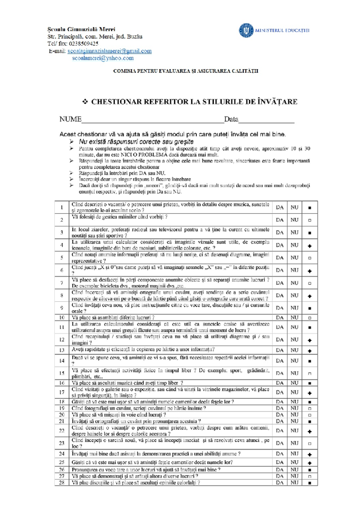 Chestionar stiluri de invatare 2021-2022 - Geografie Fizica Generala ...
