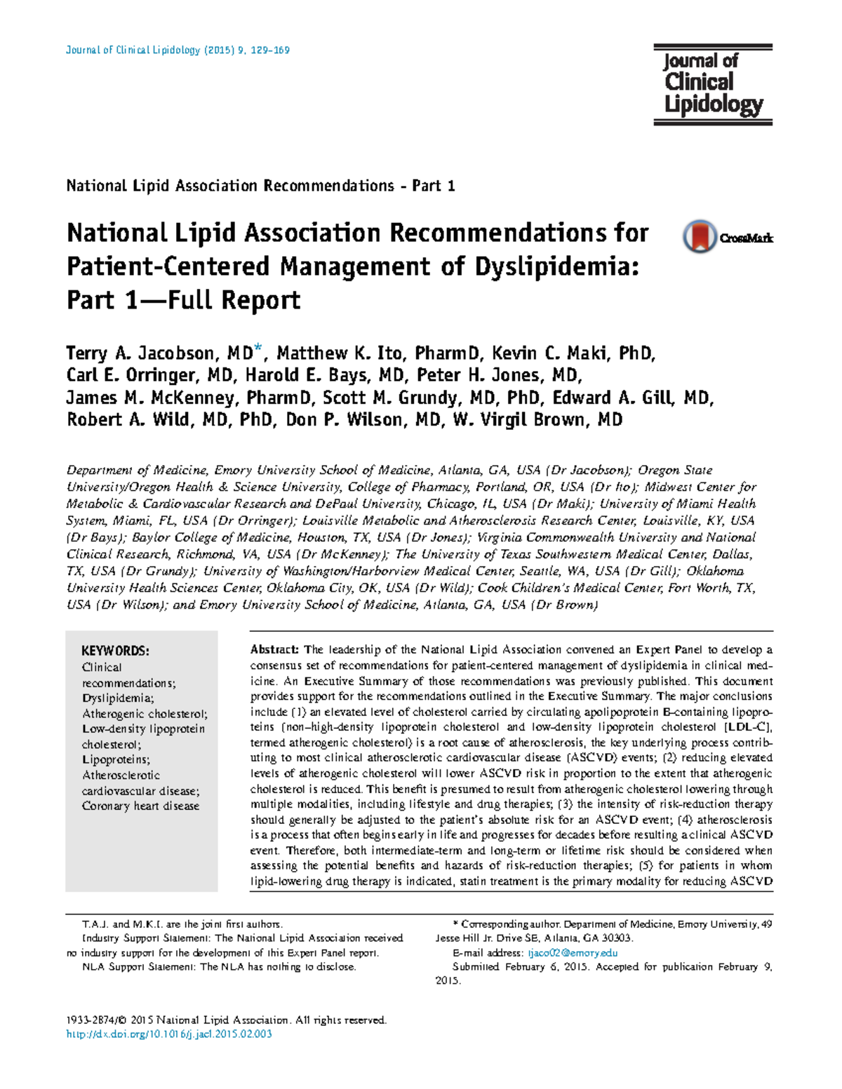 NLA recommendations - National Lipid Association Recommendations - Part ...