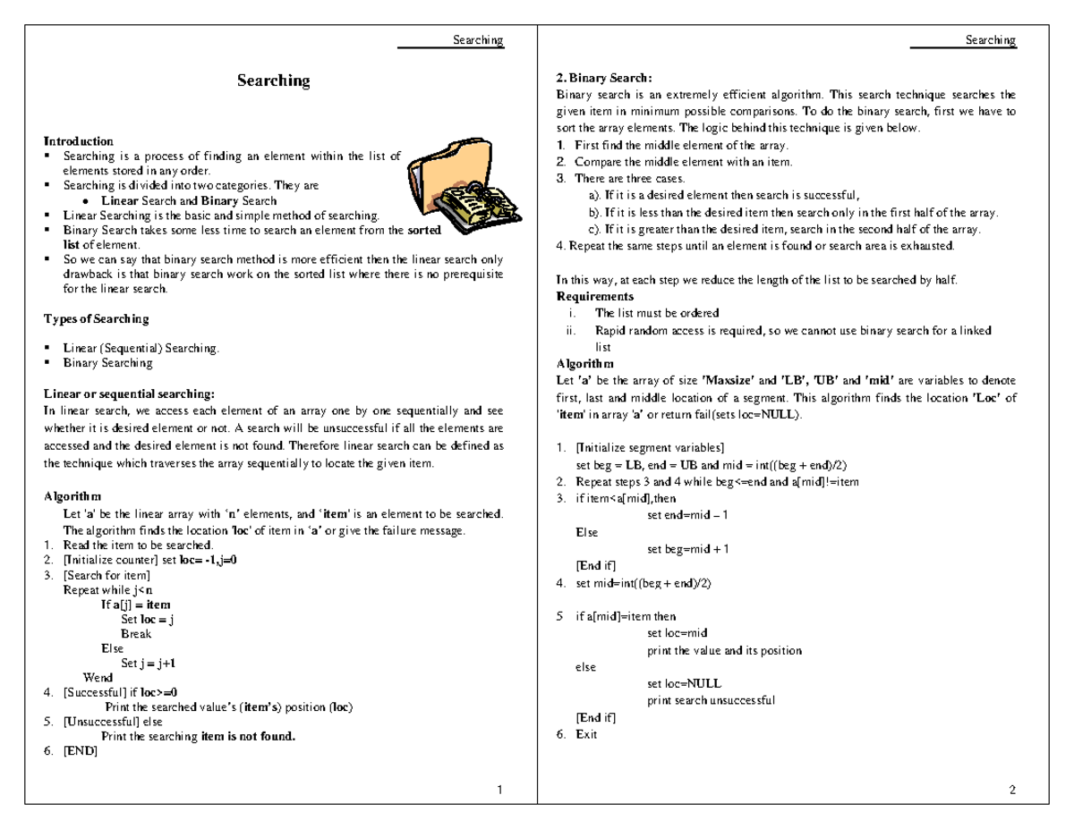 Lecture Notes Searching - Searching Introduction Searching is a process ...
