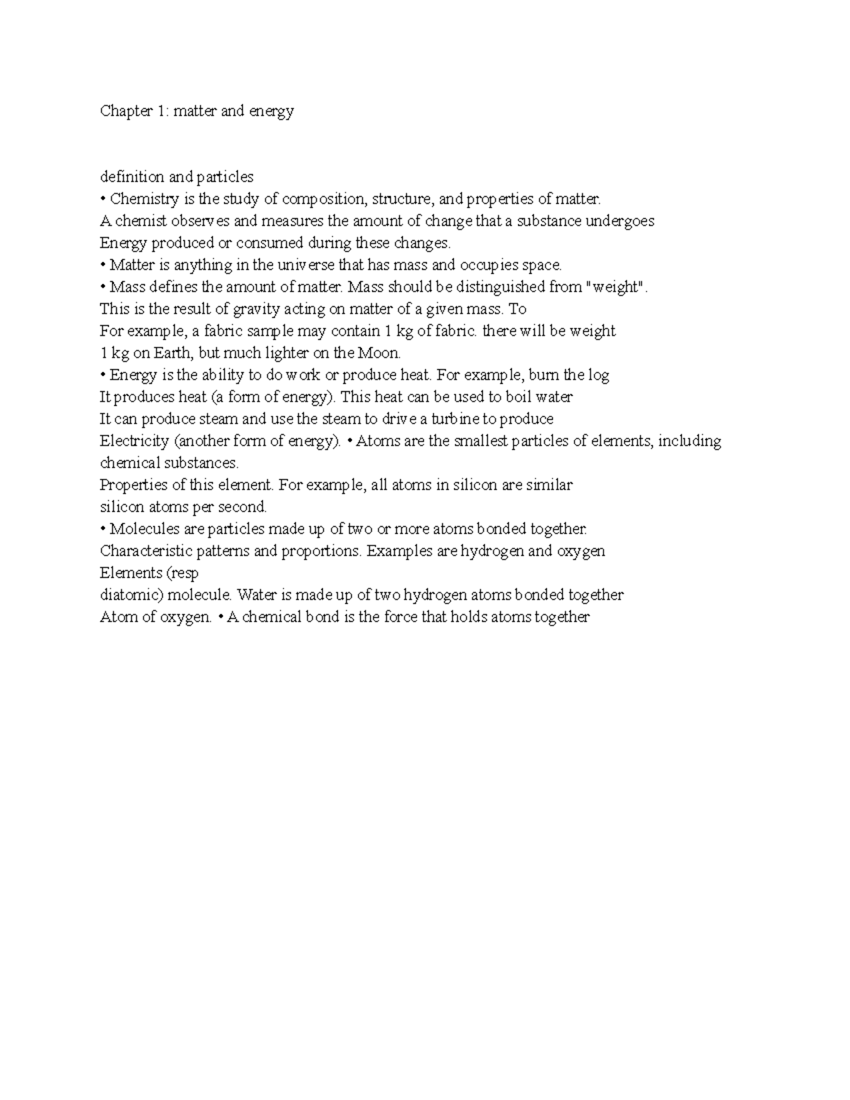Chem notes - Chapter 1: matter and energy definition and particles ...
