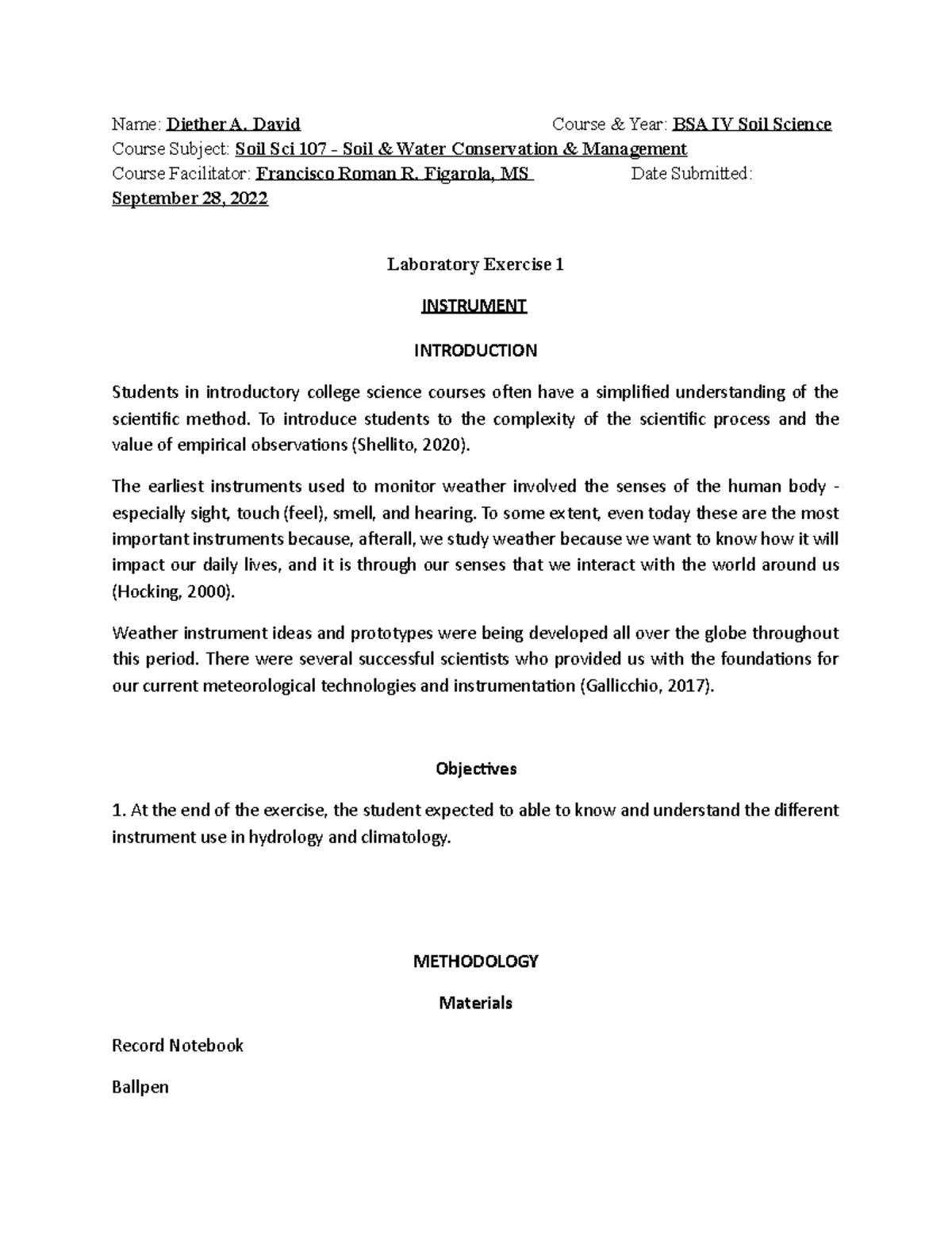Soil Sci 107 (1)-WPS Office - Name: Diether A. David Course & Year: BSA IV Soil Science Course ...