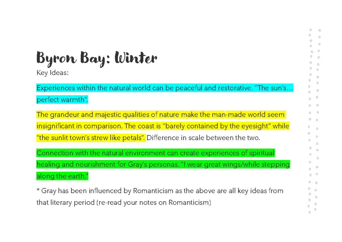 Byron Bay-Winter - Notes - Key Ideas: Experiences within the natural ...