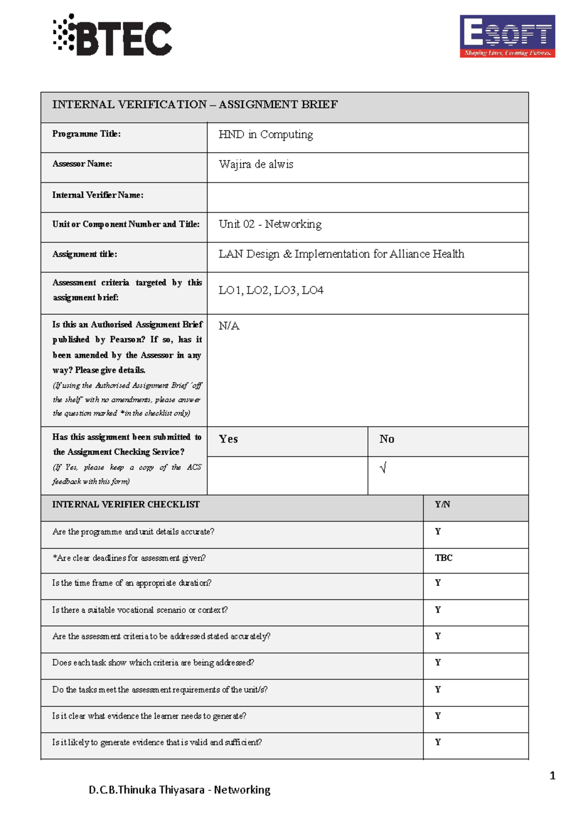 Pdfcoffee.com networking-assignment-final-pdf-free - INTERNAL VERIFICATION – ASSIGNMENT BRIEF ...