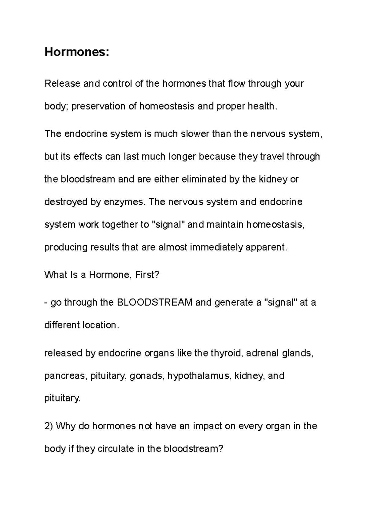 Hormones - Bhavesh Sir - Hormones: Release and control of the hormones ...