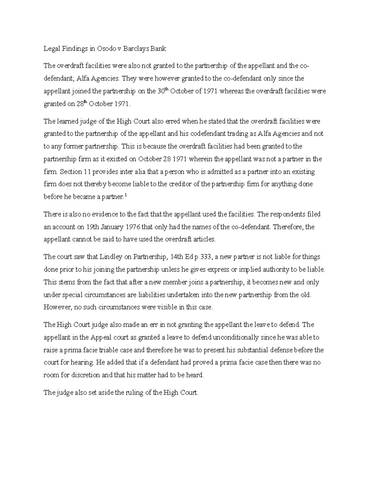 Legal findings - Summary civil procedure - Legal Findings in Osodo v ...