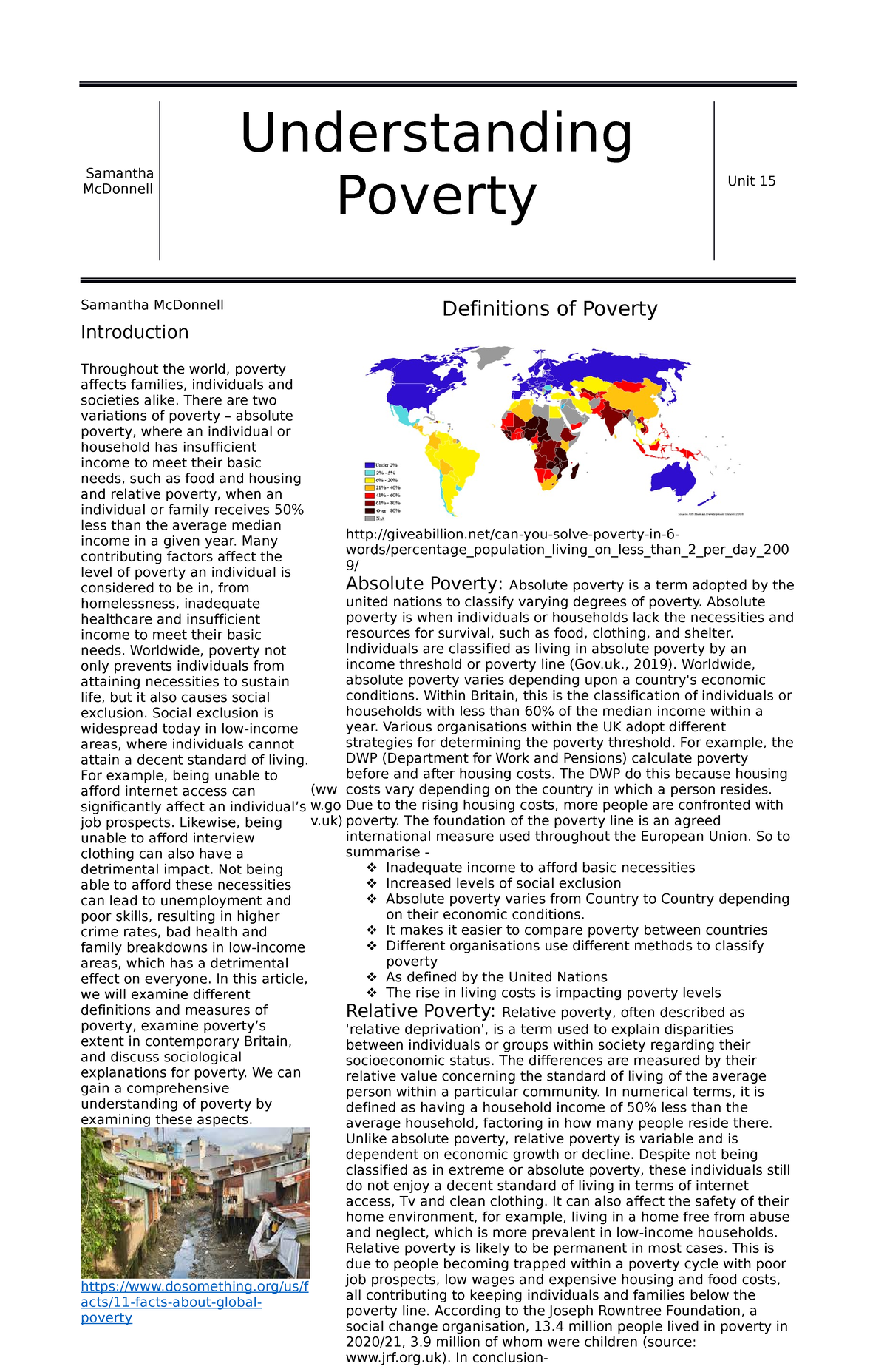 Understanding Poverty Poster Unit 15 Samantha Mc Donnell - Samantha ...