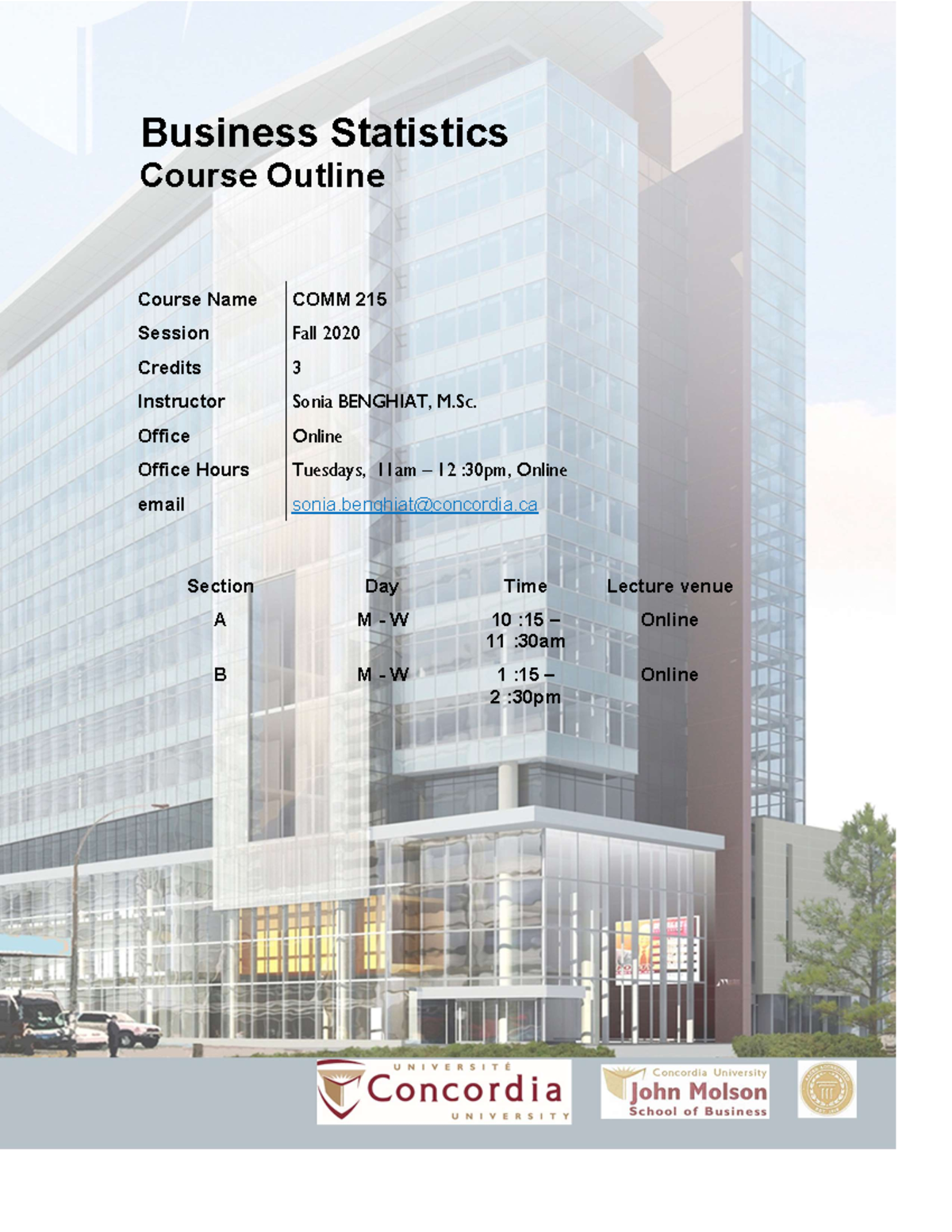 Course Outline C215 F20 v3 - Business Statistics Course Outline Course ...