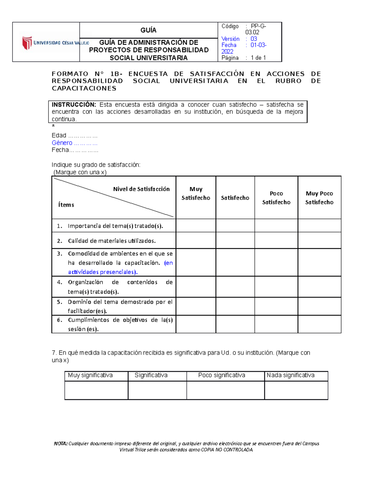 Formato N 1b Encuesta De Satisfacción En Acciones De Rsu En El Rubro