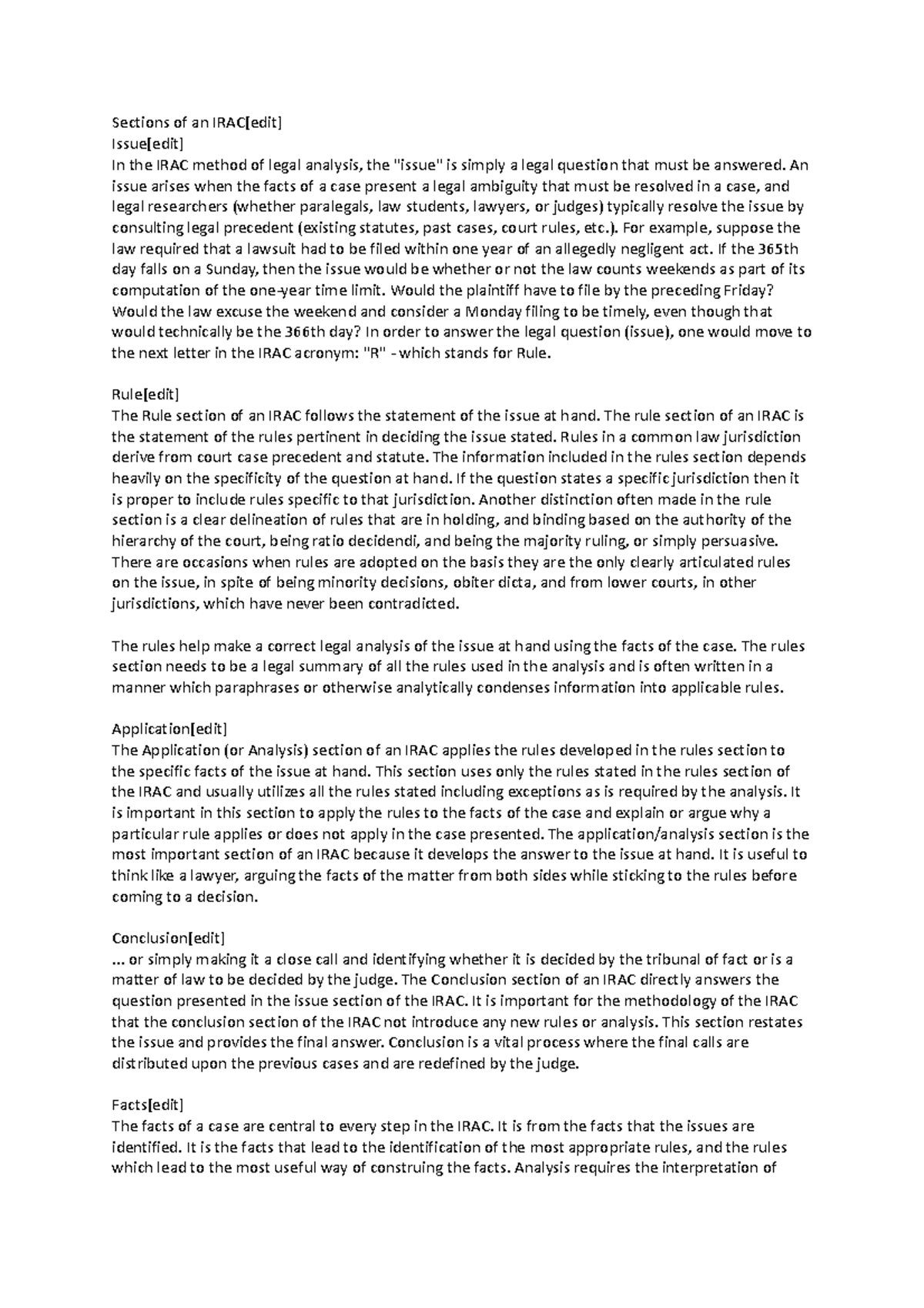 Irac Method An Issue Arises When The Facts Of A Case Present A Legal