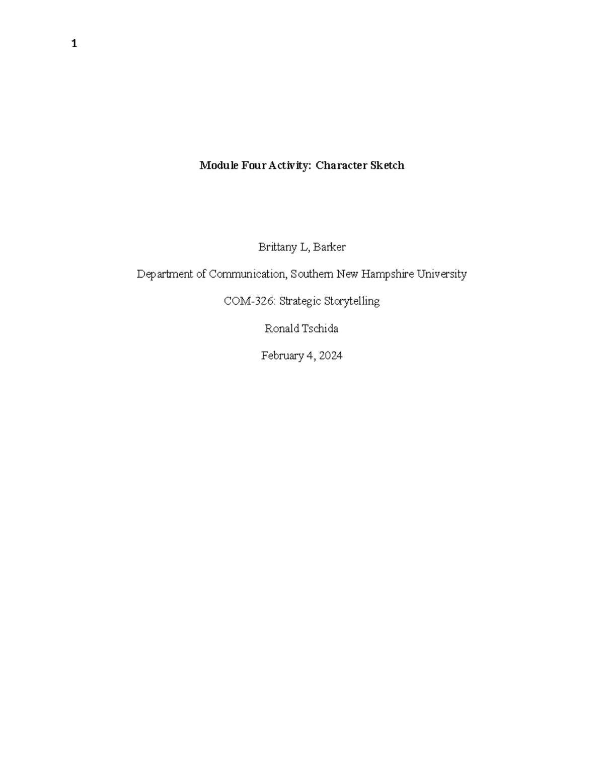 COM 326 Module Four Character Sketch - 1 Module Four Activity ...