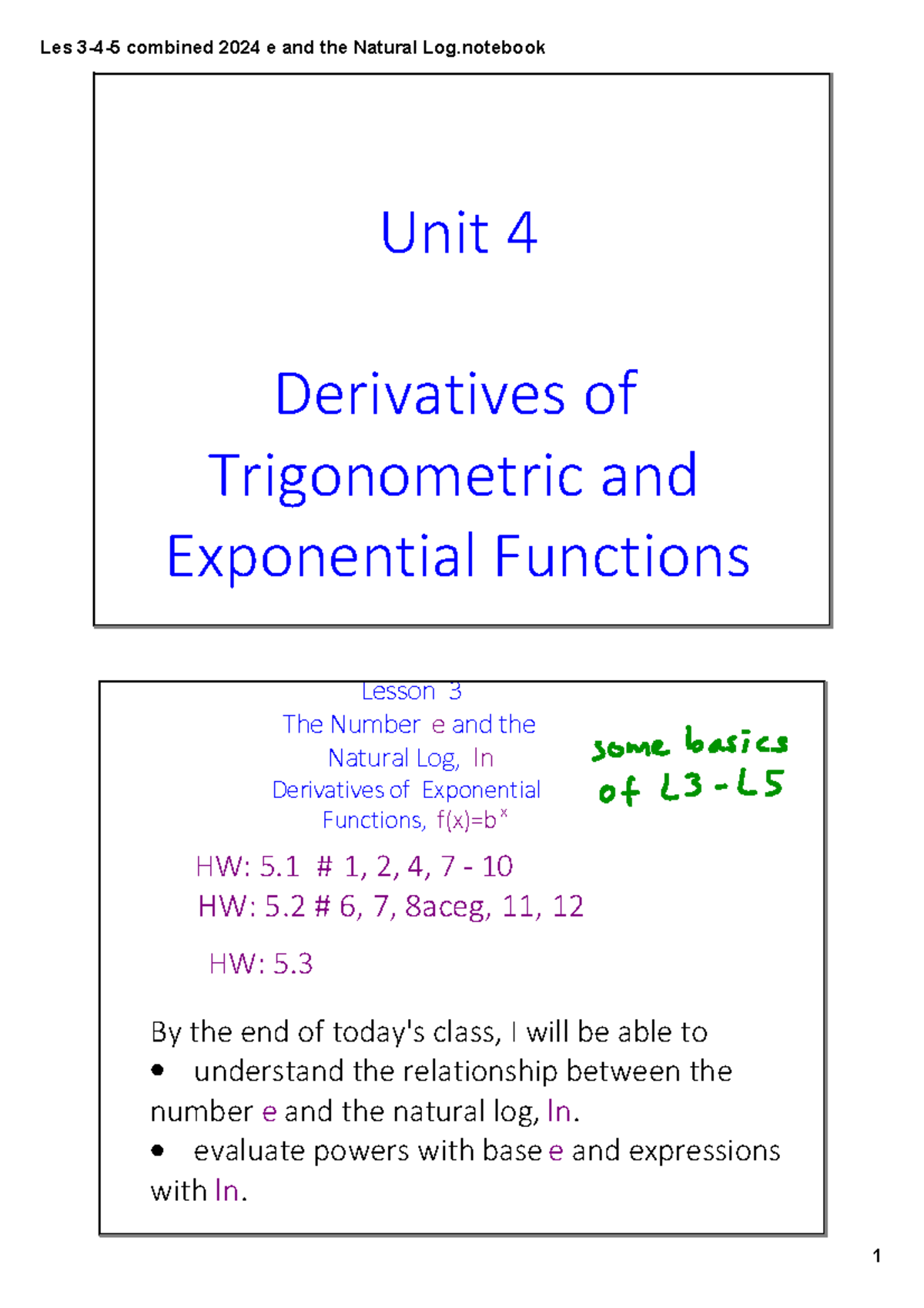 L3-L5 Combined 2024 - mcv4u0 - Unit 4 Derivatives of Trigonometric and Exponential Functions ...