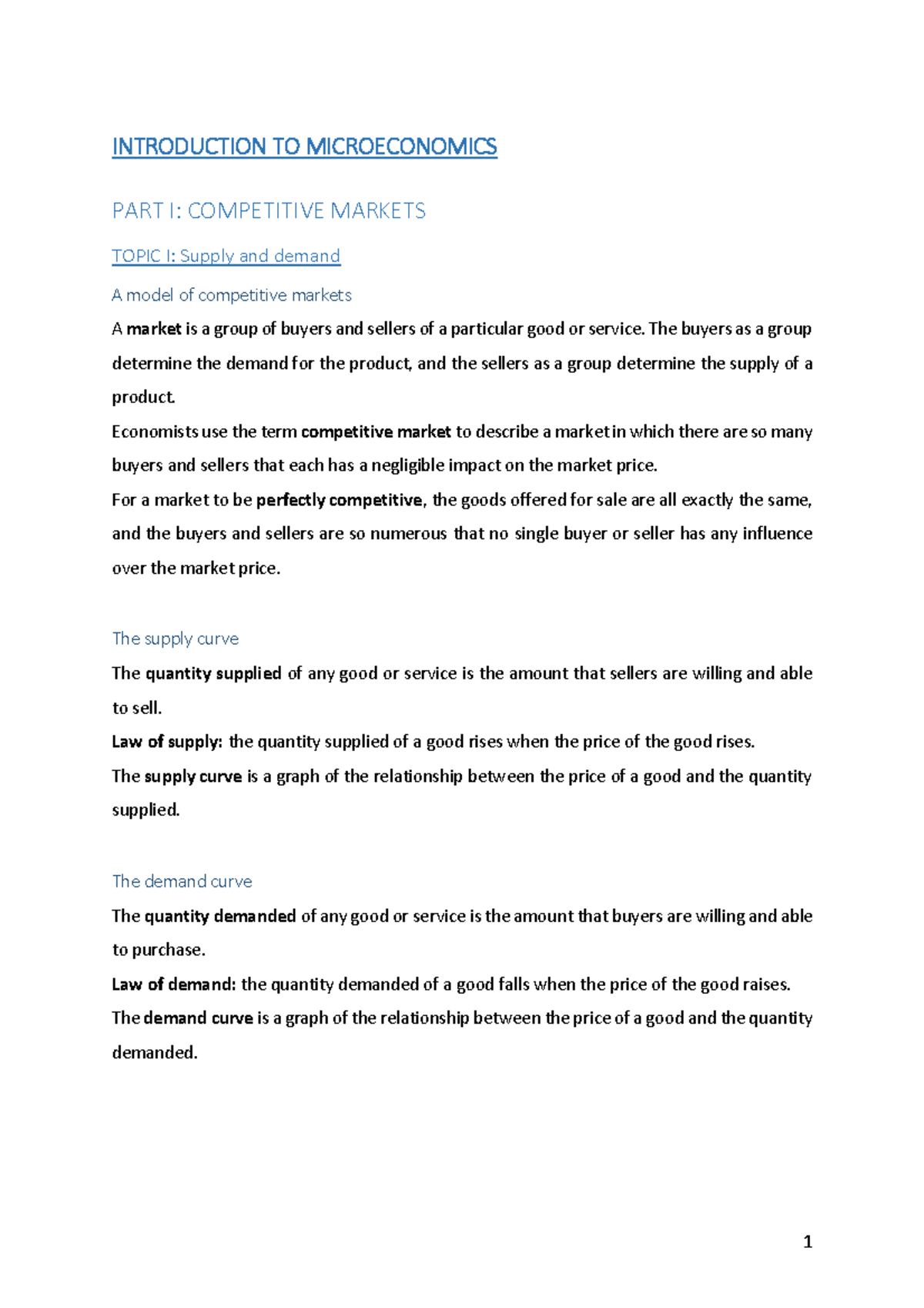 Introduction to microeconomics - INTRODUCTION TO MICROECONOMICS PART I ...