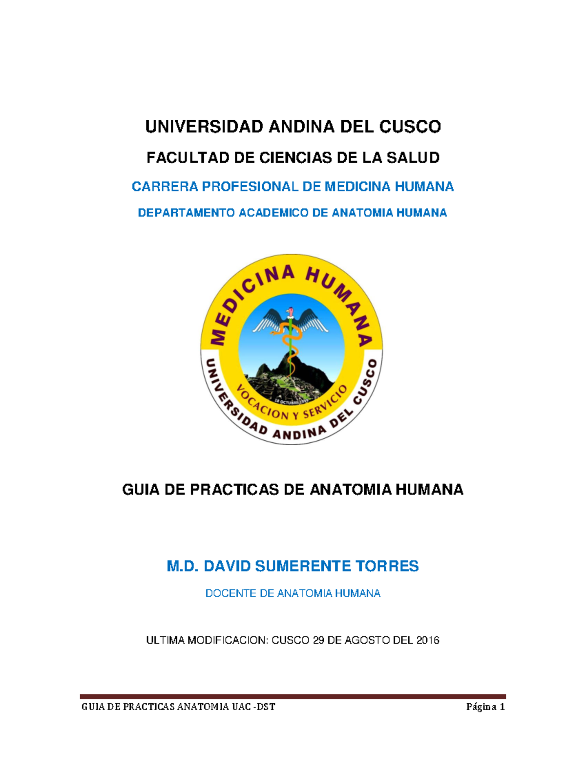 2017 GUIA DE Anatomia - UNIVERSIDAD ANDINA DEL CUSCO FACULTAD DE ...