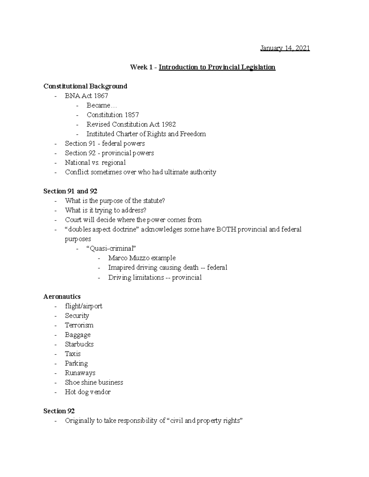 Copy of Week 1- Introduction to Provincial Legislation - January 14 ...