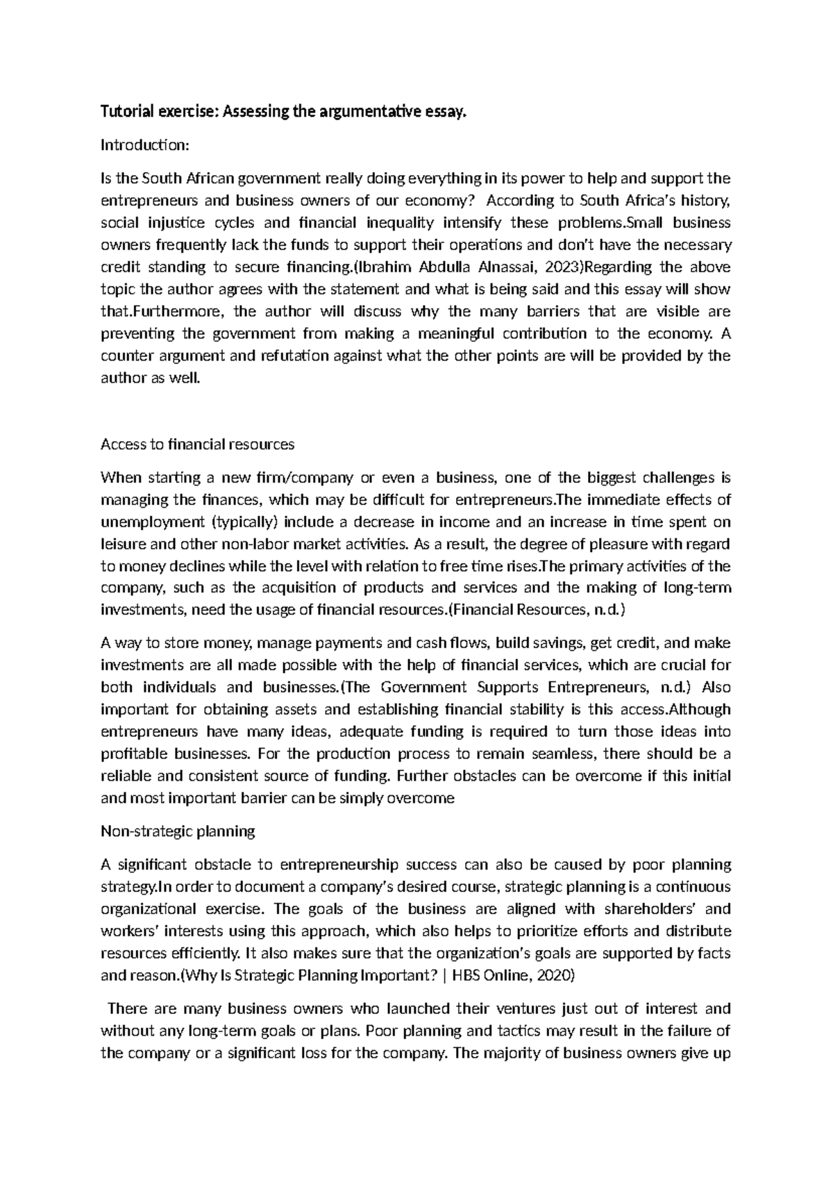 Tutorial essay exercise - Tutorial exercise: Assessing the ...