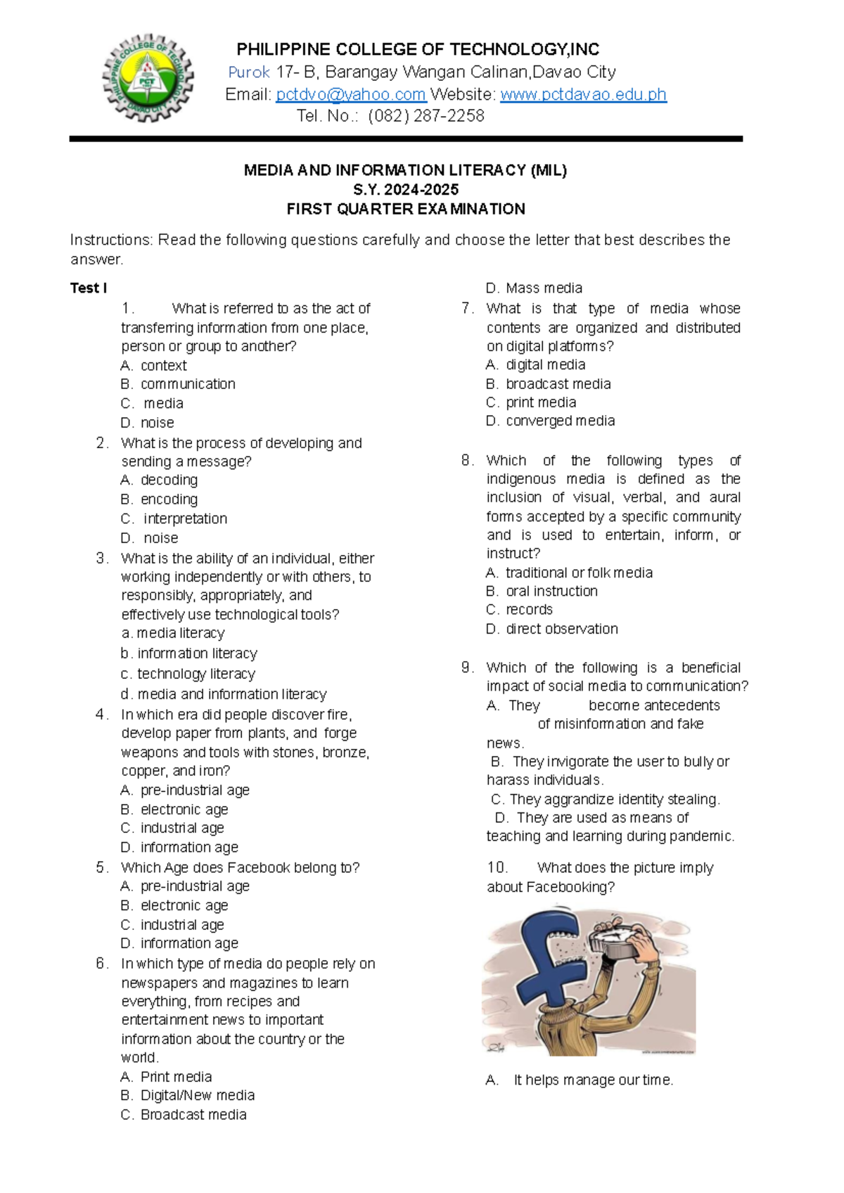 MIL-EXAM- Final - mil exam hasshadbaDHJA - PHILIPPINE COLLEGE OF TECHNOLOGY,INC Purok 17 - B ...