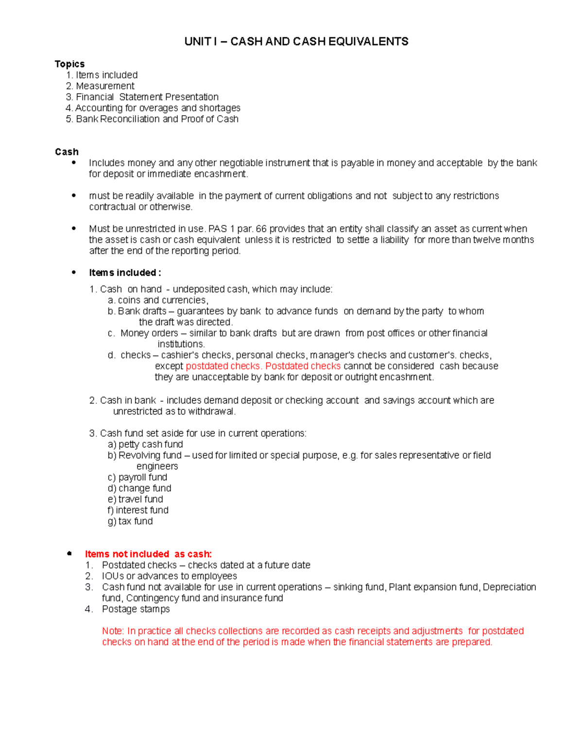 Unit I Cash and Cash Equivalents - UNIT I – CASH AND CASH EQUIVALENTS ...