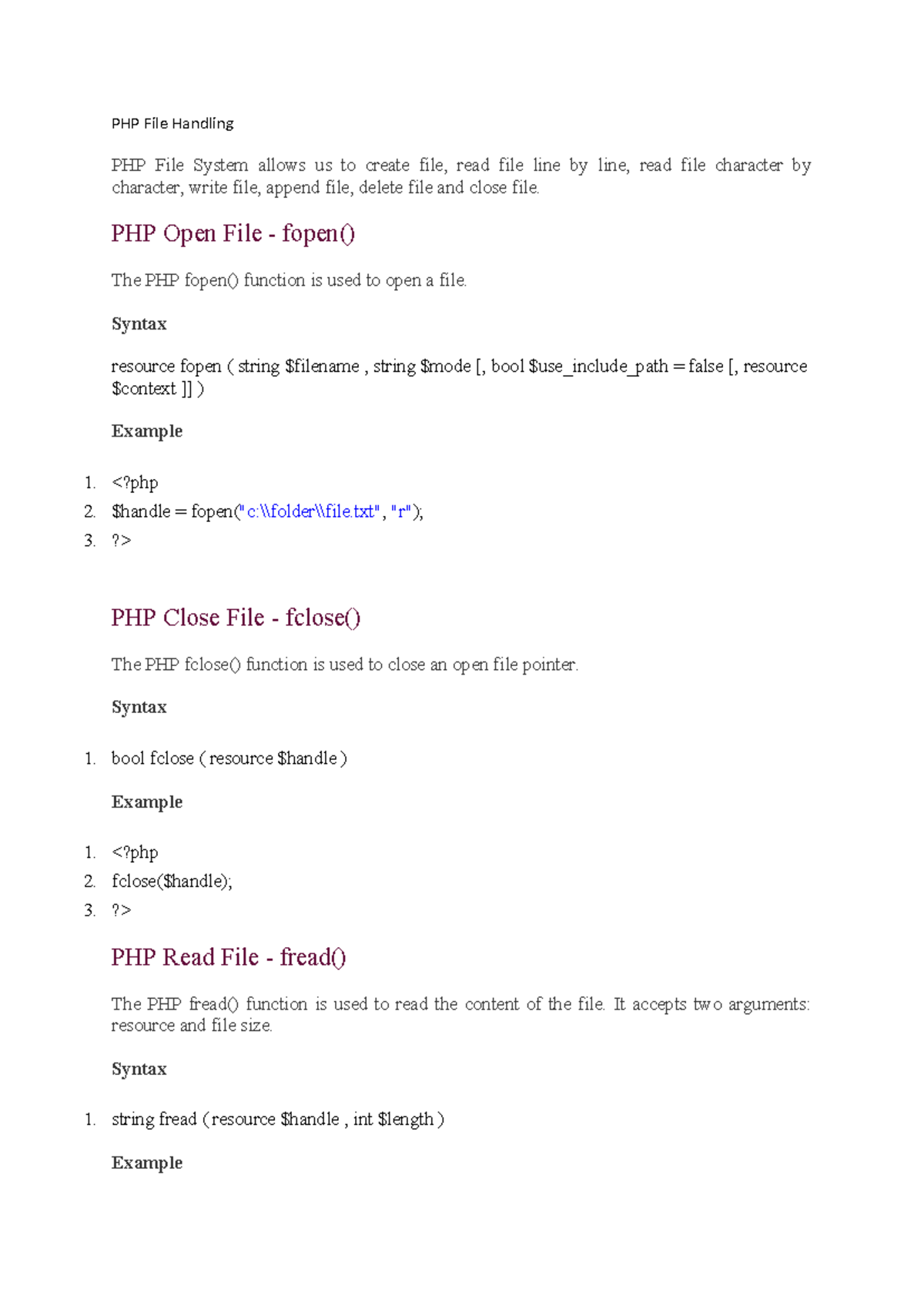 PHP File Handling - PHP File Handling PHP File System allows us to ...