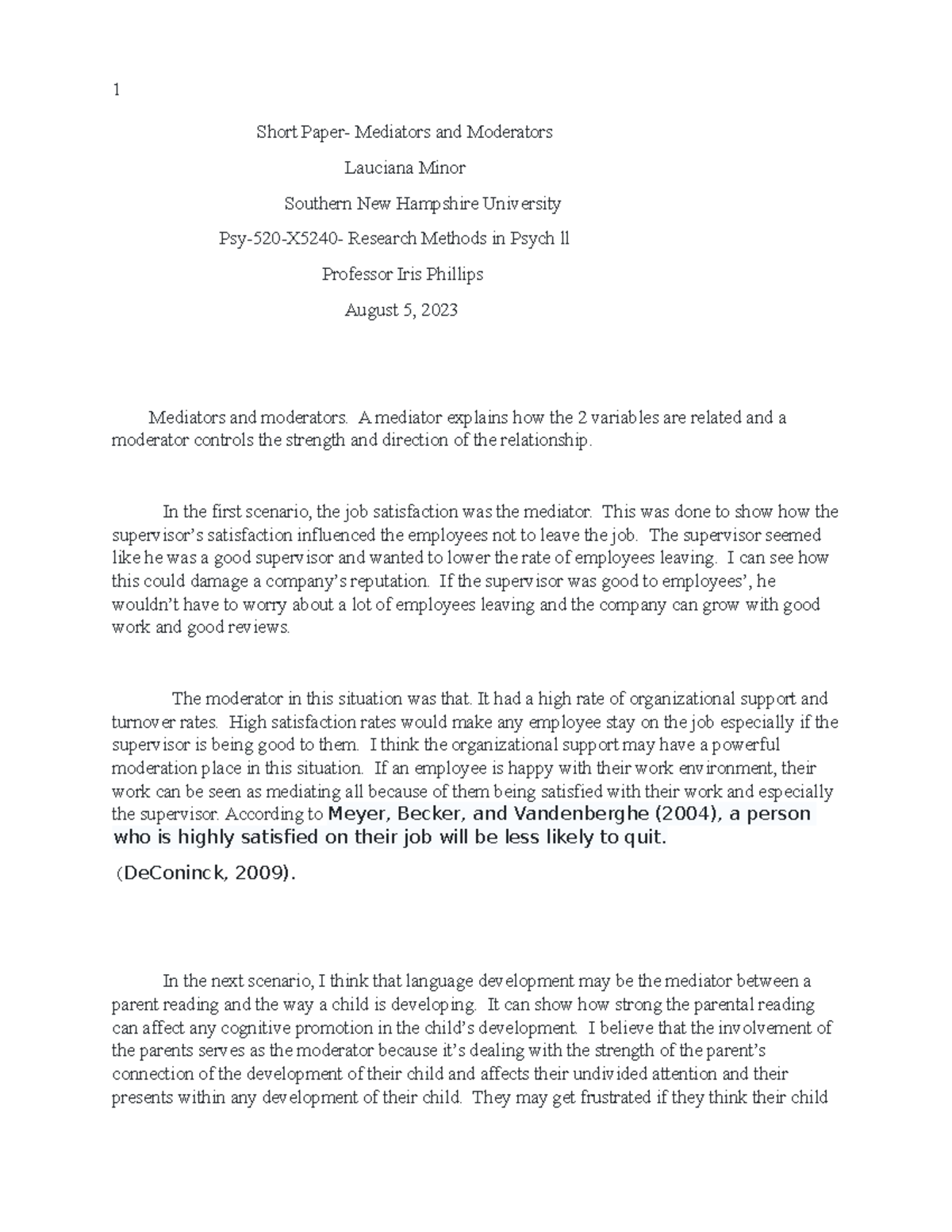 Week 5 short paper for Professor Iris Phillips - 1 Short Paper ...