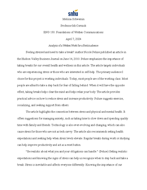 [Solved] list the two audiences for take a break by nicole peluse For ...