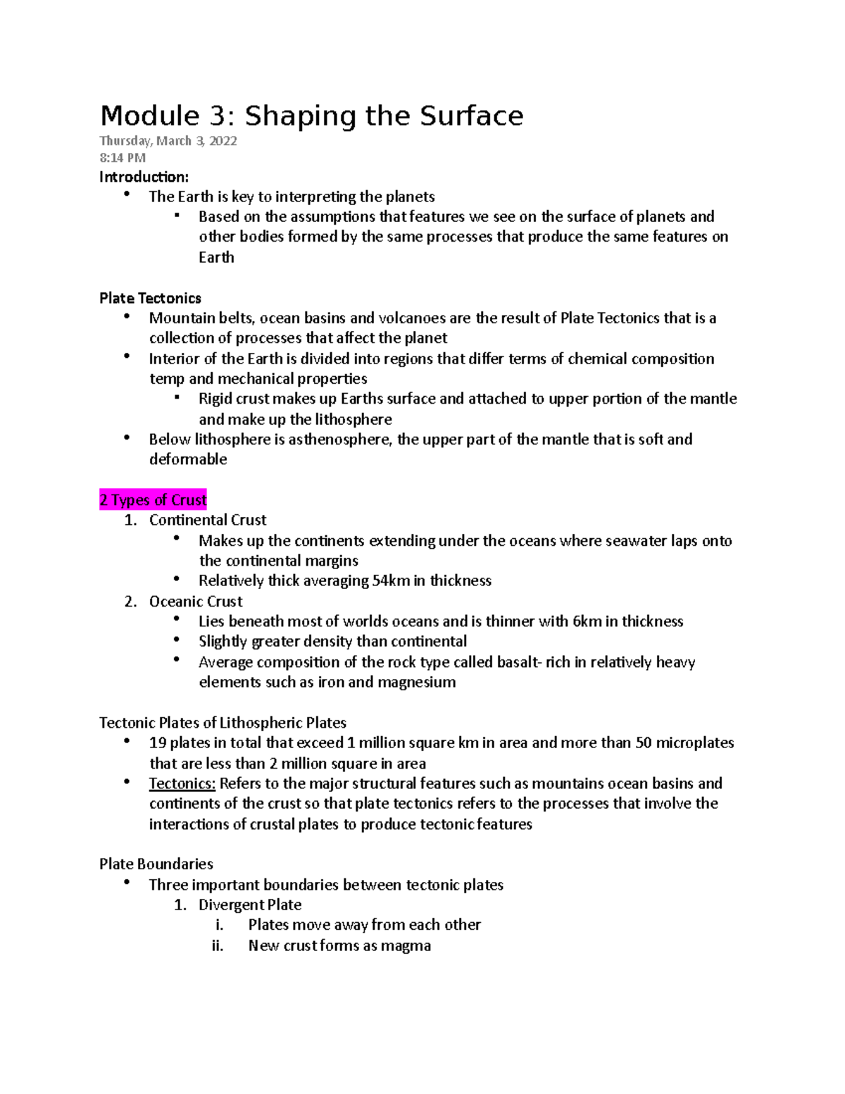 Module 3 - Whole chapter 3 - Module 3: Shaping the Surface Thursday ...