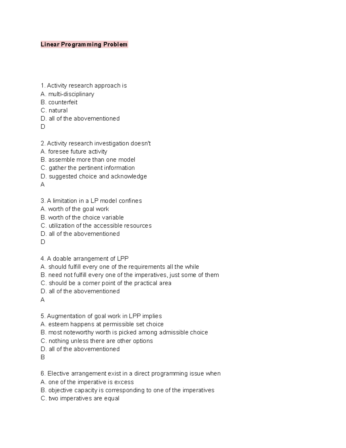 Unit 7 Linear Programming Problem - Linear Programming Problem Activity ...