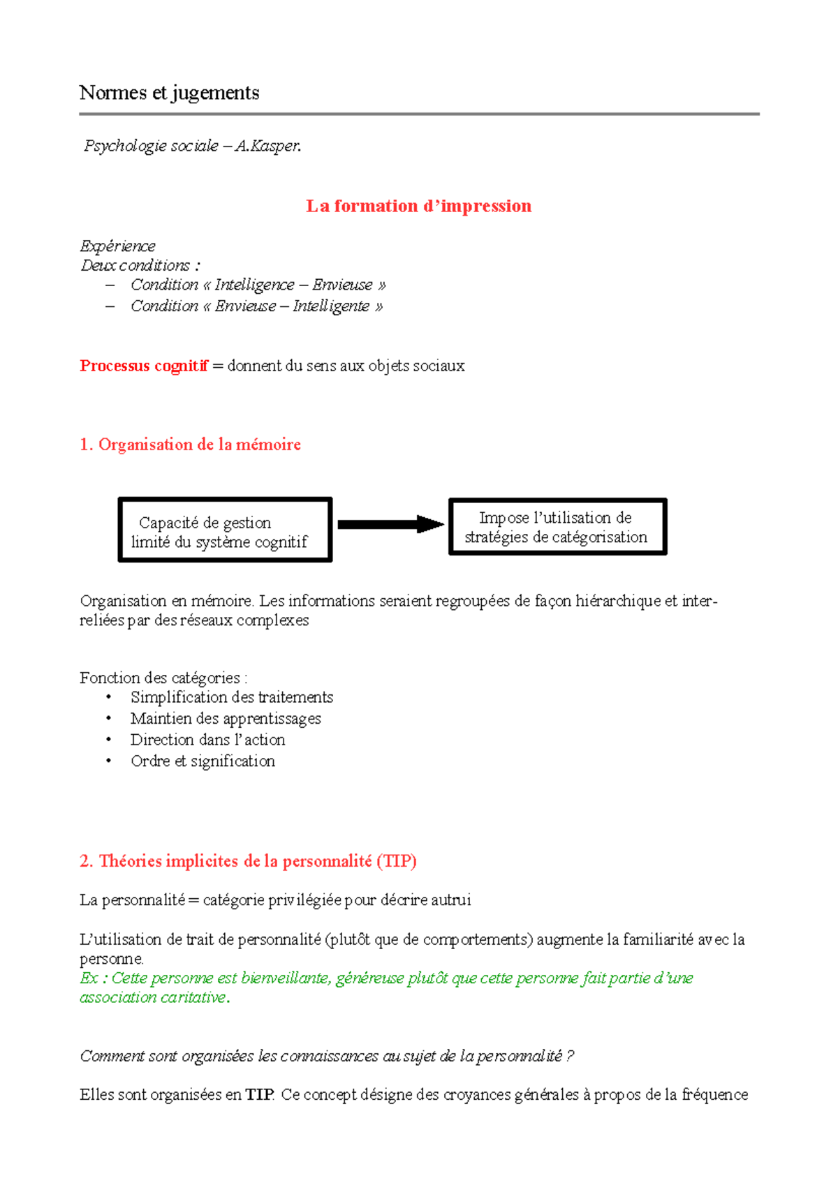 TD Kasper - psychologie sociale, la formation d'impression, brebis ...