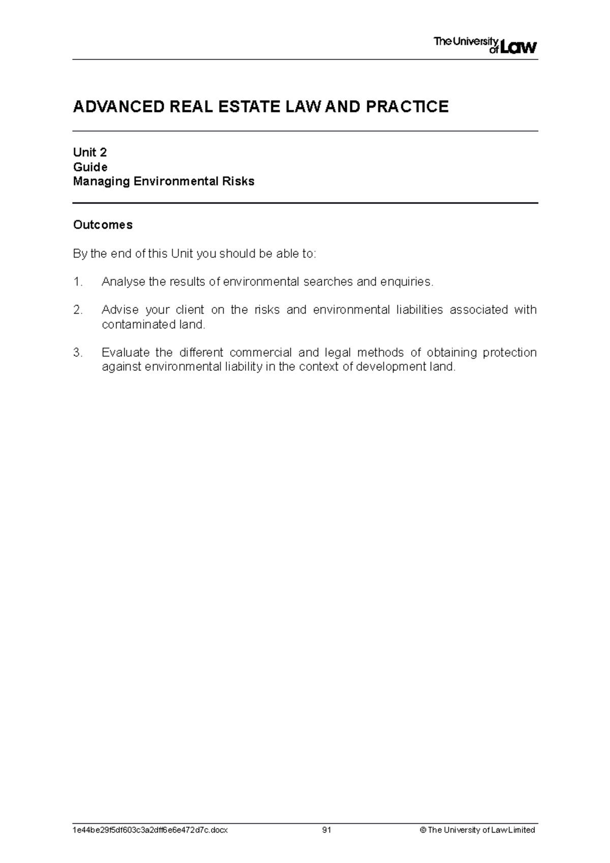 2122 are ws02 ce01 guide - ADVANCED REAL ESTATE LAW AND PRACTICE Unit 2 ...