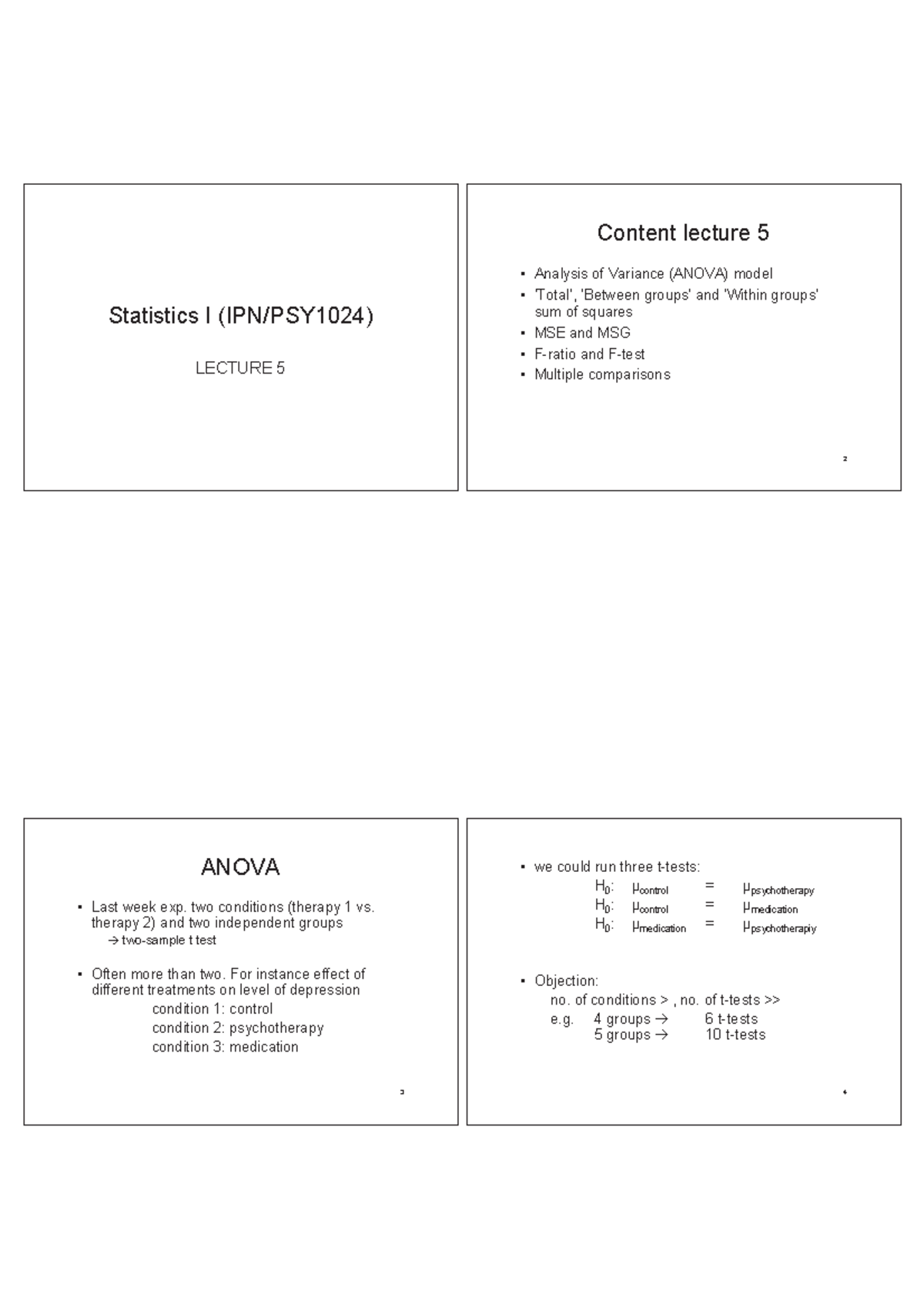 Lecture 5 - Statistics I (IPN/PSY1024) LECTURE 5 2 Content lecture 5 ...