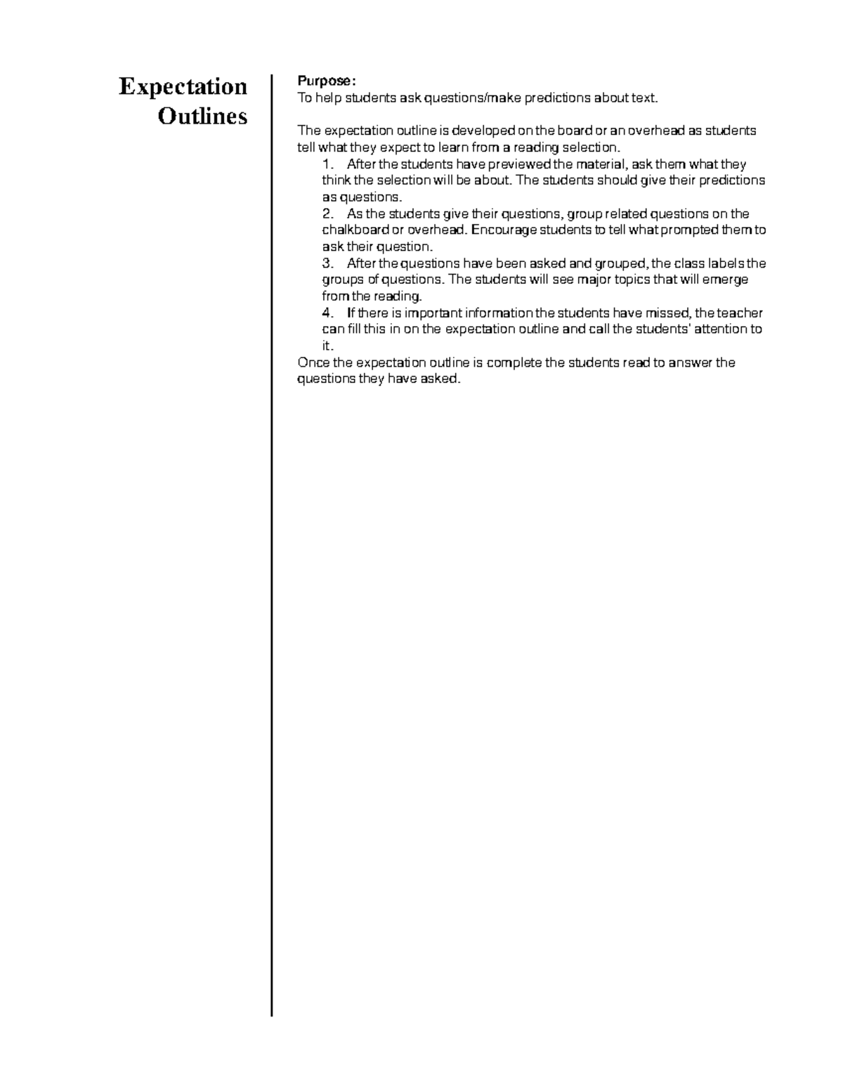 Expect outlines - Hhh - Expectation Outlines Purpose: To help students ...