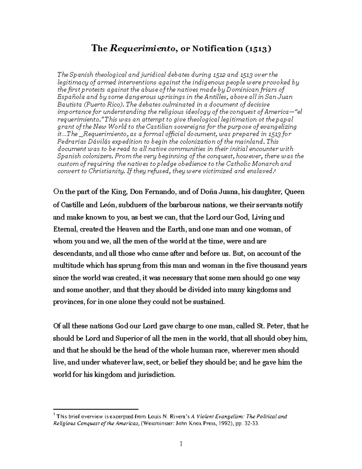 The Requerimiento - 1 - Studocu