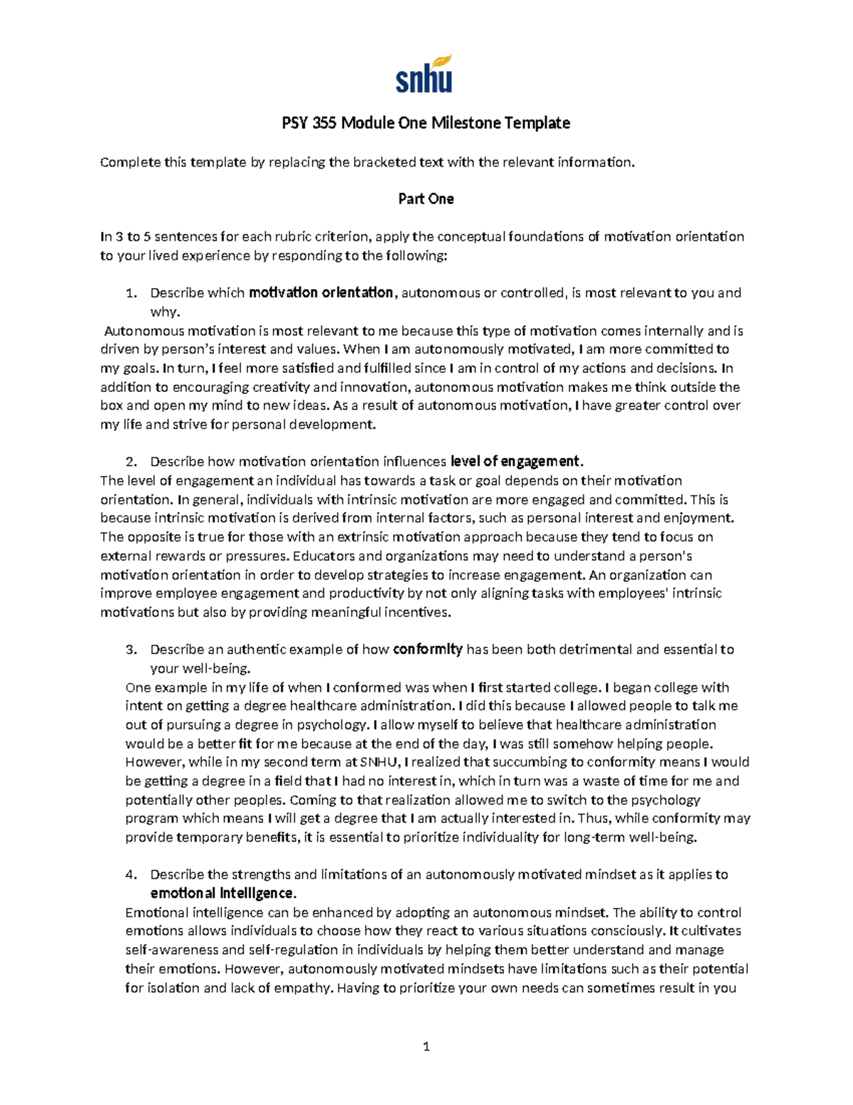 PSY 355 Module One Milestone Template - PSY 355 Module One Milestone ...