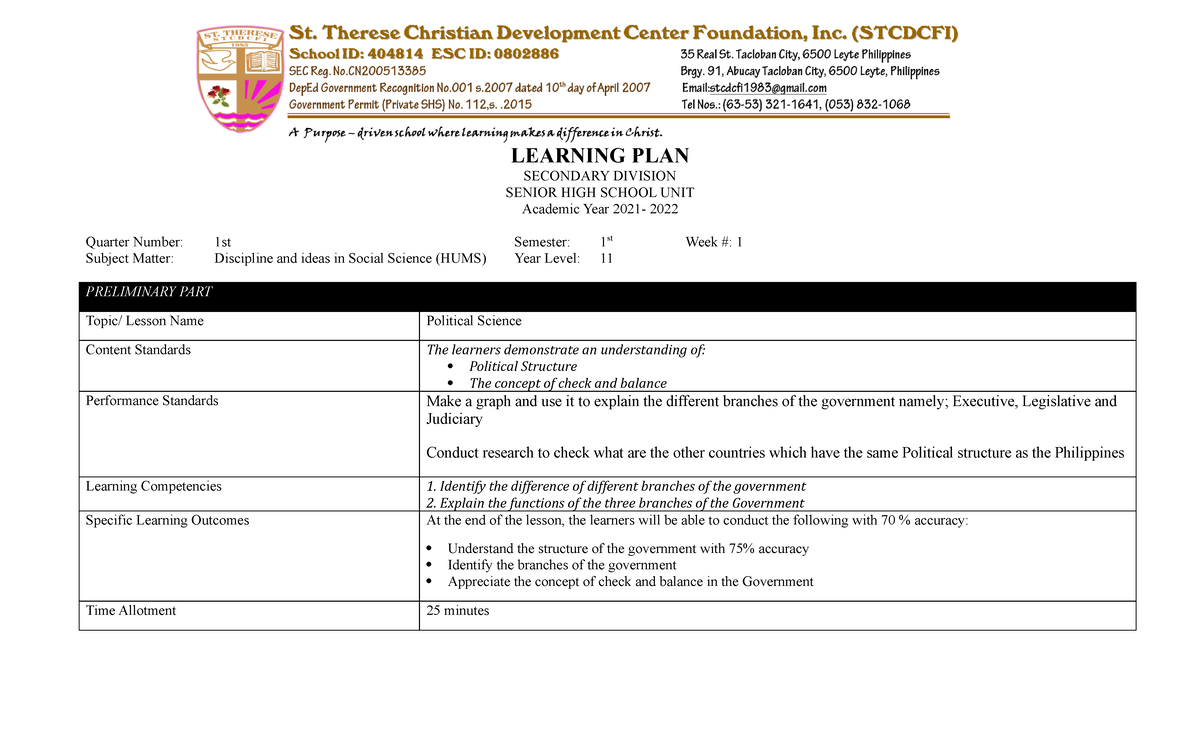 SHS LP1- Political Structure - SECONDARY DIVISION SENIOR HIGH SCHOOL ...